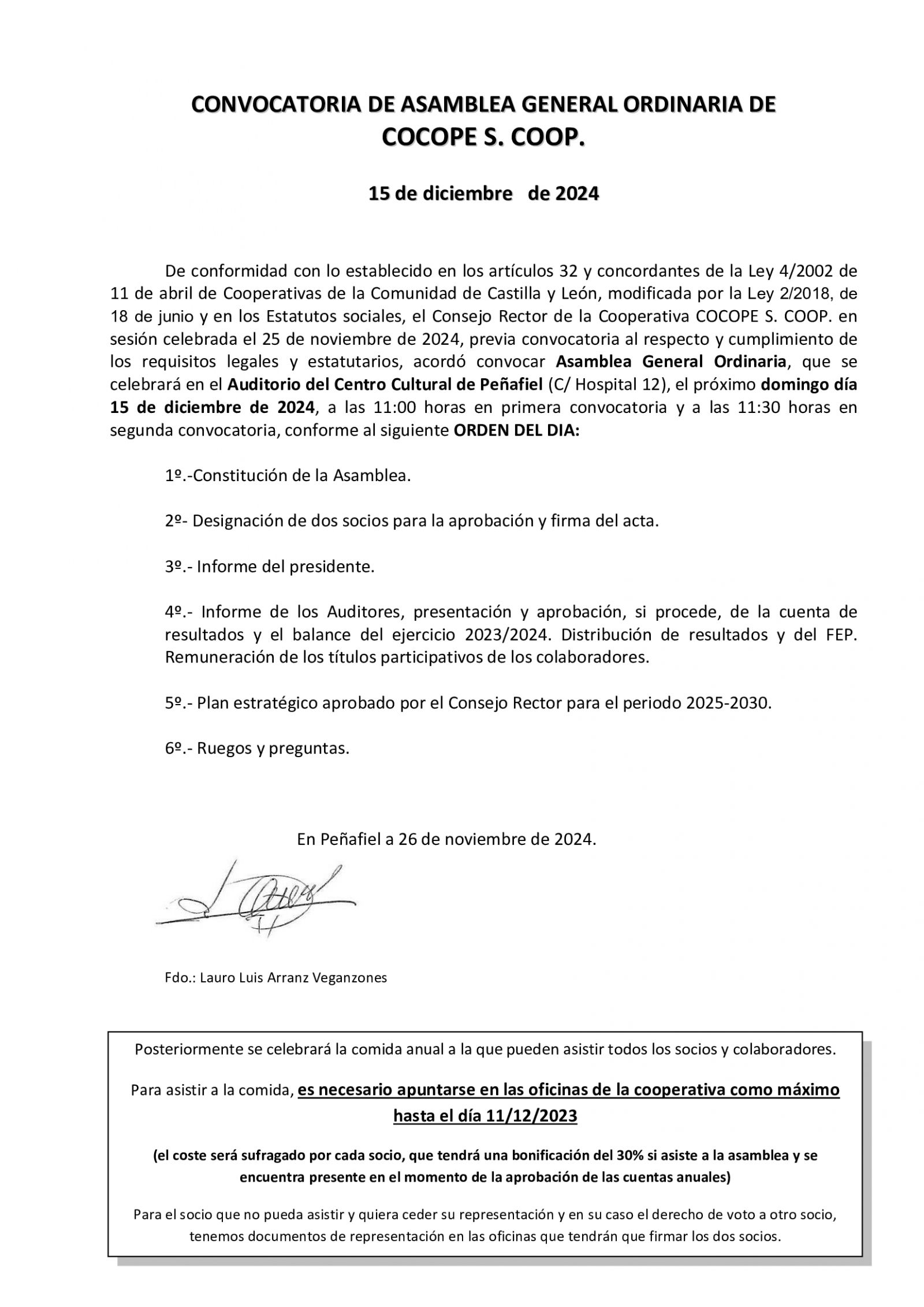 Convocatoria Asamblea General 2023-2024